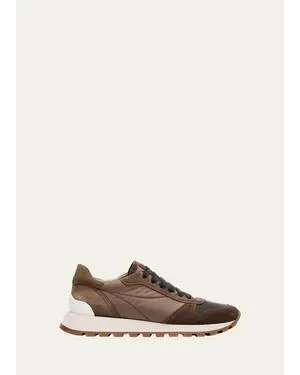 Brunello Cucinelli Monili Mixed Media Runner Sneakers - Brown