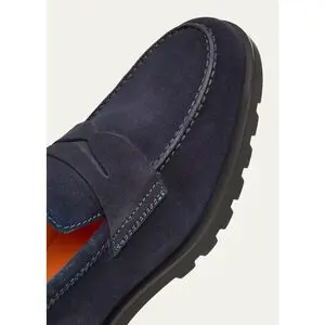 Santoni Rock Suede Lug Sole Penny Loafers