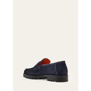 Santoni Rock Suede Lug Sole Penny Loafers