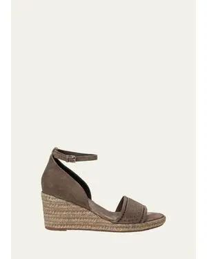 Brunello Cucinelli Suede Espadrille Wedge Sandals - Grey
