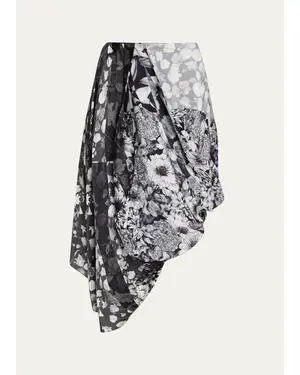 MAISON MARGIELA Draped Floral Silk Midi Skirt