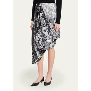 MAISON MARGIELA Draped Floral Silk Midi Skirt