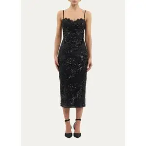 Rebecca Vallance Beau Sequin Lace Column Midi Dress