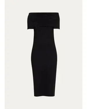 Rickie Freeman For Teri Jon Off-shoulder Rhinestone Bodycon Midi Dress - Black