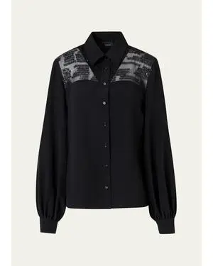 Akris Sequin Embellished Silk Crepe Blouse - Black