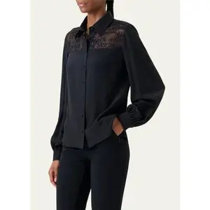 Akris Sequin Embellished Silk Crepe Blouse