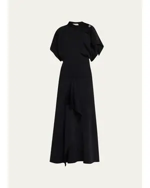 LANVIN Asymmetric Silver Button A-line Dress