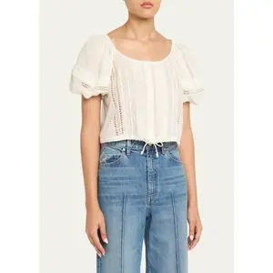 Ulla Johnson Clara Embroidered Short-sleeve Cotton Blouse - Pristine