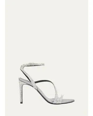 Alexander McQueen 90mm Skull Embellished Satin Ankle-strap Sandals