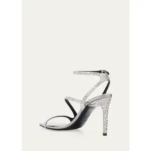 Alexander McQueen 90mm Skull Embellished Satin Ankle-strap Sandals