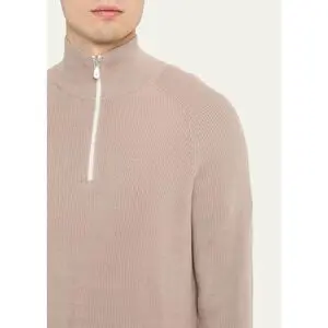 Brunello Cucinelli Cotton English Rib Half-zip Sweater - Blue