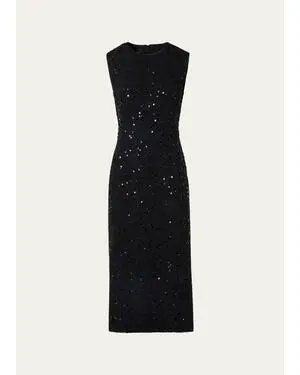 Akris Sequined Tweed Midi Sheath Dress - Black
