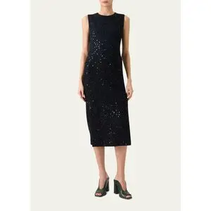 Akris Sequined Tweed Midi Sheath Dress