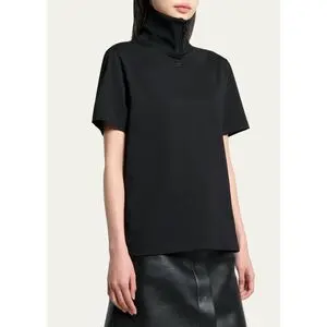 COURREGES Cotton Ribbed Stand-collar T-shirt