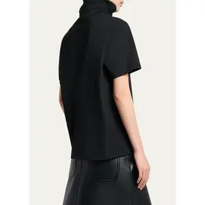 COURREGES Cotton Ribbed Stand-collar T-shirt