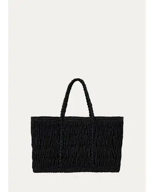 THE ROW Georgica Tote Bag In Woven Raffia - Black