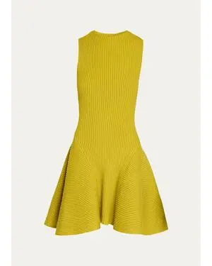 Alaïa Sleeveless English Rib Mini Skater Dress - Lime