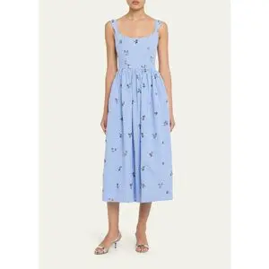 MARKARIAN Nara Sequin Embroidered Check Fit-and-flare Midi Dress