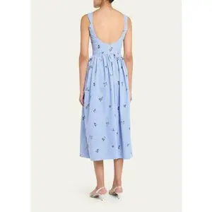 MARKARIAN Nara Sequin Embroidered Check Fit-and-flare Midi Dress