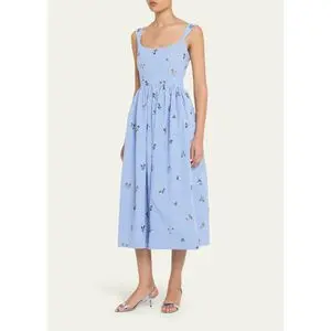 MARKARIAN Nara Sequin Embroidered Check Fit-and-flare Midi Dress
