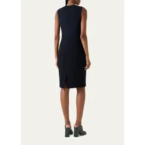 Akris Wool And Orbit Leather Sleeveless Sheath Dress