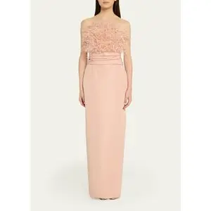 Oscar De La Renta Strapless Dramatic Point D'esprit Silk Column Gown