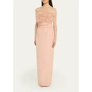 Oscar De La Renta Strapless Dramatic Point D'esprit Silk Column Gown
