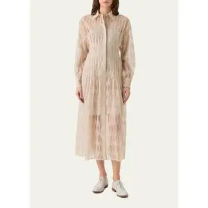 Akris High Plains Embroidered Tulle Midi Shirtdress