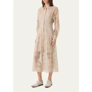 Akris High Plains Embroidered Tulle Midi Shirtdress