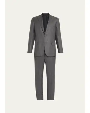 Brioni Tonal Herringbone Wool-silk Two-piece Suit - Graphite Pink