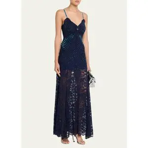 Rabanne Long Lace V-neck Sleeveless Dress
