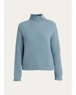FERRAGAMO Gancini Clasp Shoulder Wool Turtleneck Sweater
