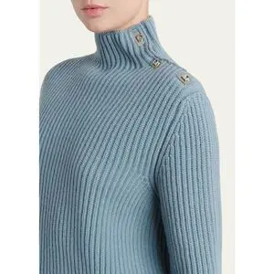 FERRAGAMO Gancini Clasp Shoulder Wool Turtleneck Sweater