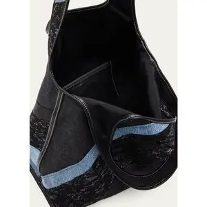 3.1 Phillip Lim Patchwork Lace & Denim Market Tote Bag