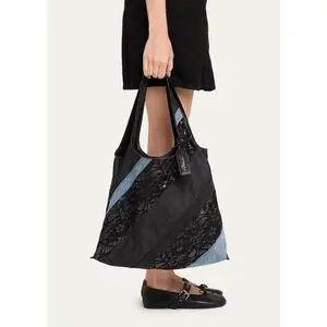 3.1 Phillip Lim Patchwork Lace & Denim Market Tote Bag