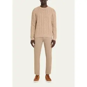 Zegna Beige Melange Cable-knit Crewneck Sweater