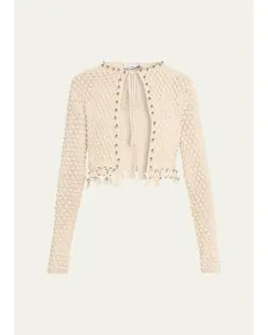 Rabanne Textured Knit Neck-tie Crop Cardigan