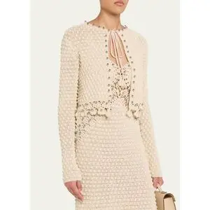 Rabanne Textured Knit Neck-tie Crop Cardigan