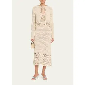 Rabanne Textured Knit Neck-tie Crop Cardigan