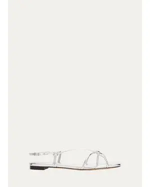LOEFFLER RANDALL Karly Strappy Flat Metallic Leather Sandals - Silver