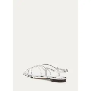 LOEFFLER RANDALL Karly Strappy Flat Metallic Leather Sandals - Silver