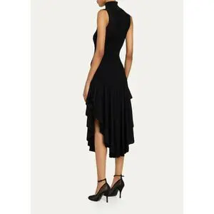 Alaïa Mock-neck Sleeveless Sculpted Pointed Midi Dress - Noir