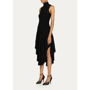 Alaïa Mock-neck Sleeveless Sculpted Pointed Midi Dress - Noir