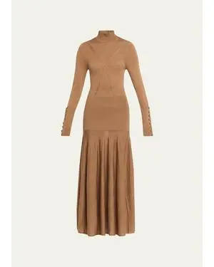Rabanne Turtleneck Wool-silk Knit Drop-waist Maxi Dress