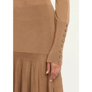 Rabanne Turtleneck Wool-silk Knit Drop-waist Maxi Dress