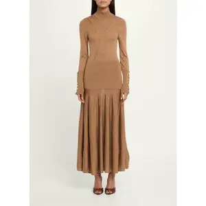 Rabanne Turtleneck Wool-silk Knit Drop-waist Maxi Dress