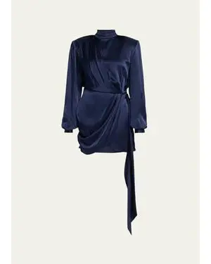 Ronny Kobo Imara Draped Open-back Charmeuse Mini Dress