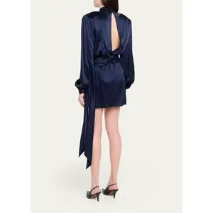 Ronny Kobo Imara Draped Open-back Charmeuse Mini Dress
