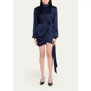 Ronny Kobo Imara Draped Open-back Charmeuse Mini Dress