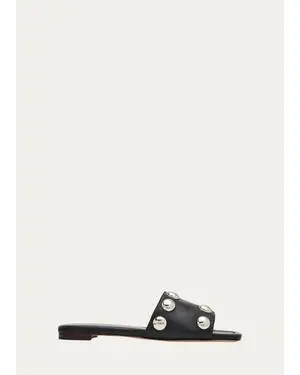 LOEFFLER RANDALL Hayes Studded Leather Flat Slide Sandals - Black/silver